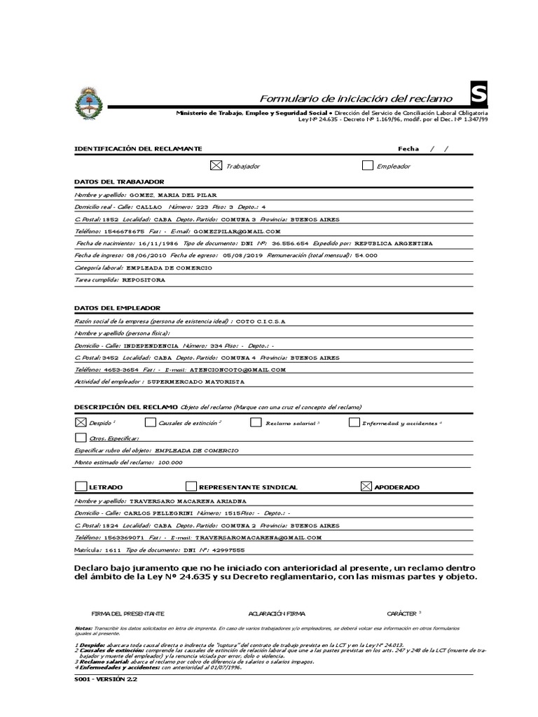 Form Seclo 06reclamo | PDF | Labor | Economias