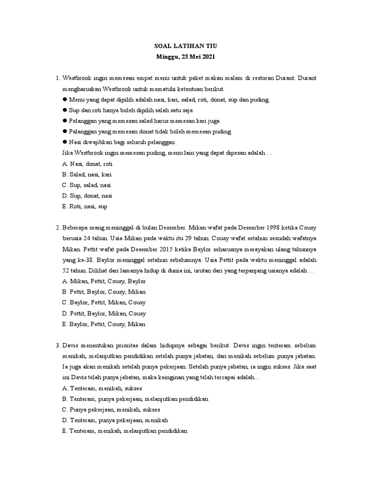 Soal Latihan Tiu - Analitis | PDF