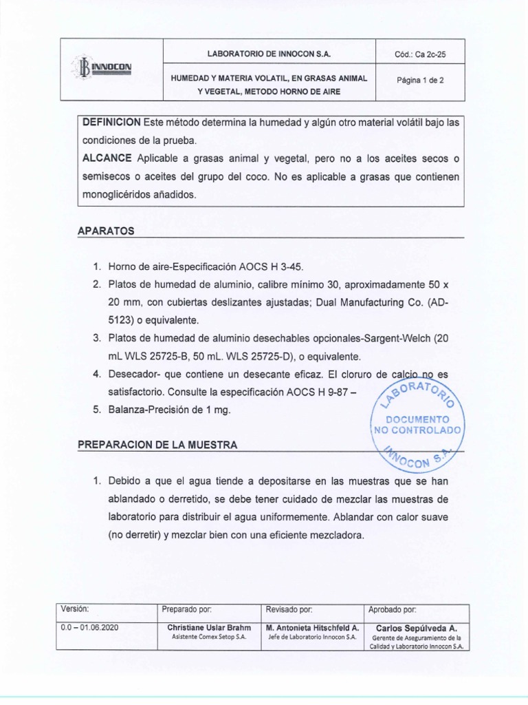 AOCS CA 2c-25 Humedad | PDF