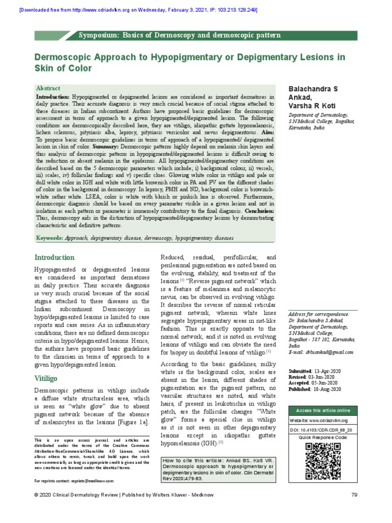 2021 - Dermoscopic Approach To Hypopigmentary or Depigmentary Lesion of ...