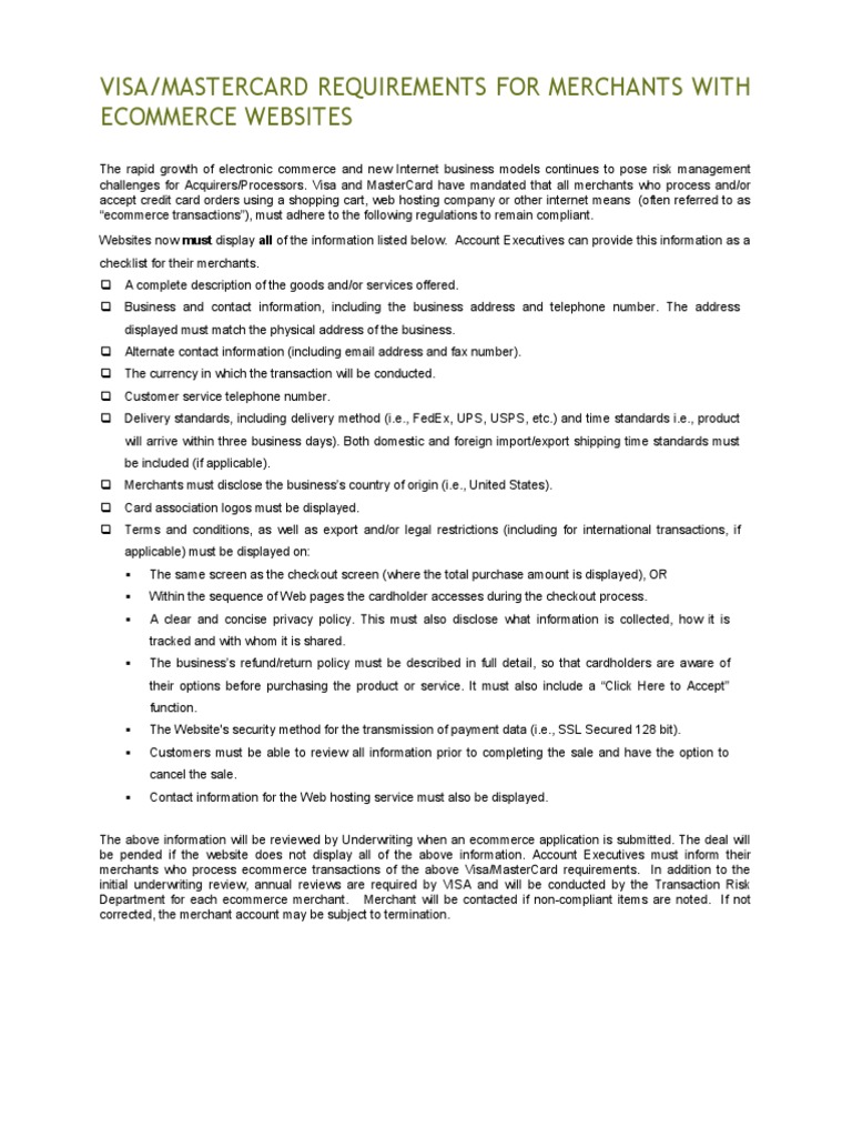 VISA Mastercard Requirements For Websites | PDF | Visa Inc. | Master Card