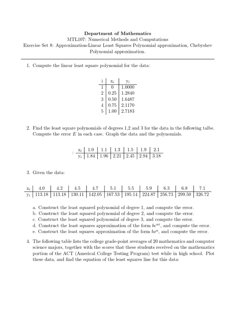 MTL107 Set 8 | PDF | Polynomial | Least Squares