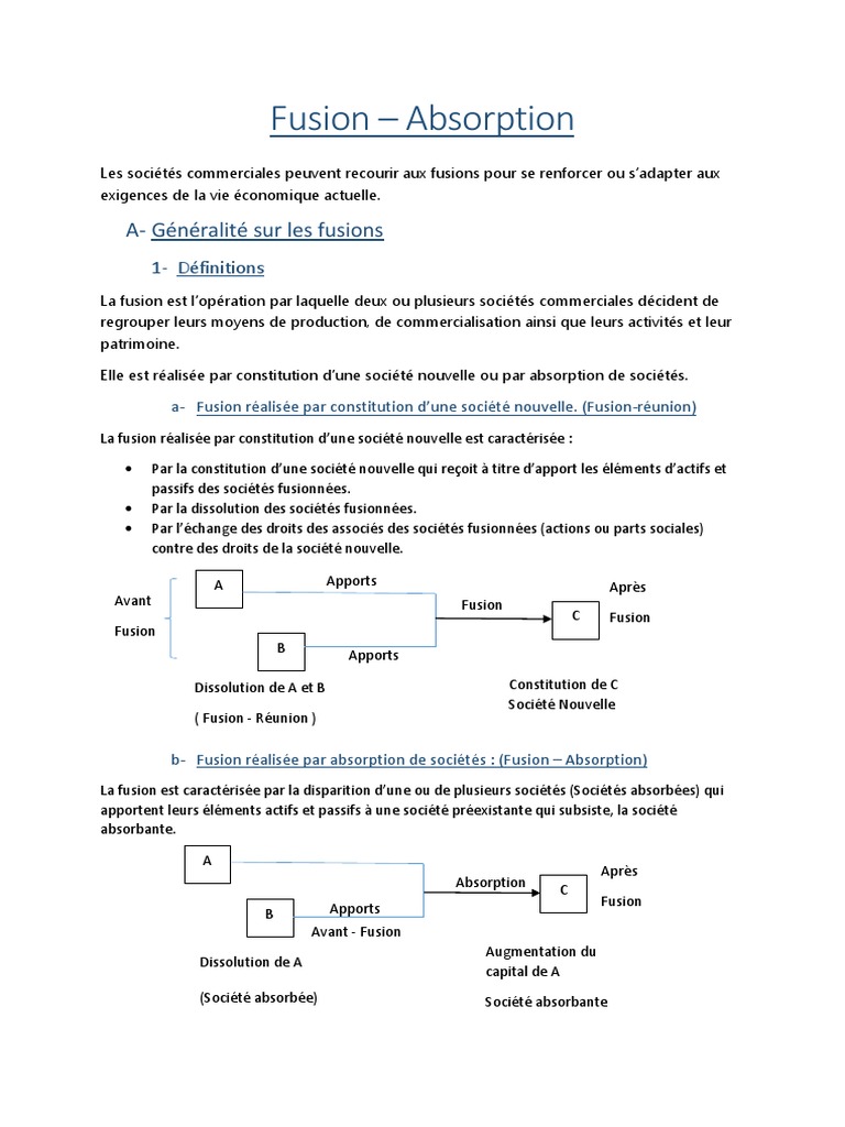 Fusion-Absorption : Guide Pratique | PDF | Capitaux propres | Capital ...