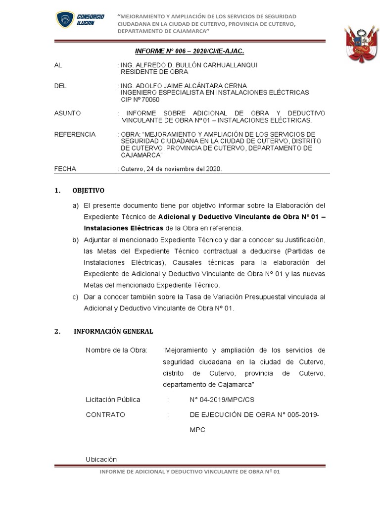 Informe de Adicional de Obra | PDF | Presupuesto | Cantidades fisicas