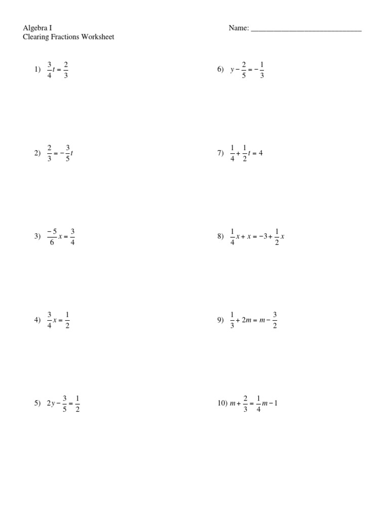 Linear Fraction Equation Worksheet 4 | PDF