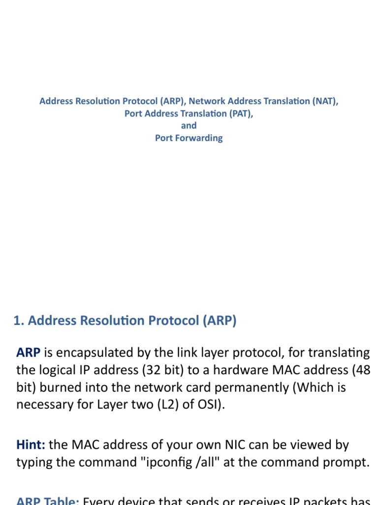 Lec5 Network Addressing - ARP, NAT, PAT, and Port Forwarding | PDF | Computer Network | Router ...