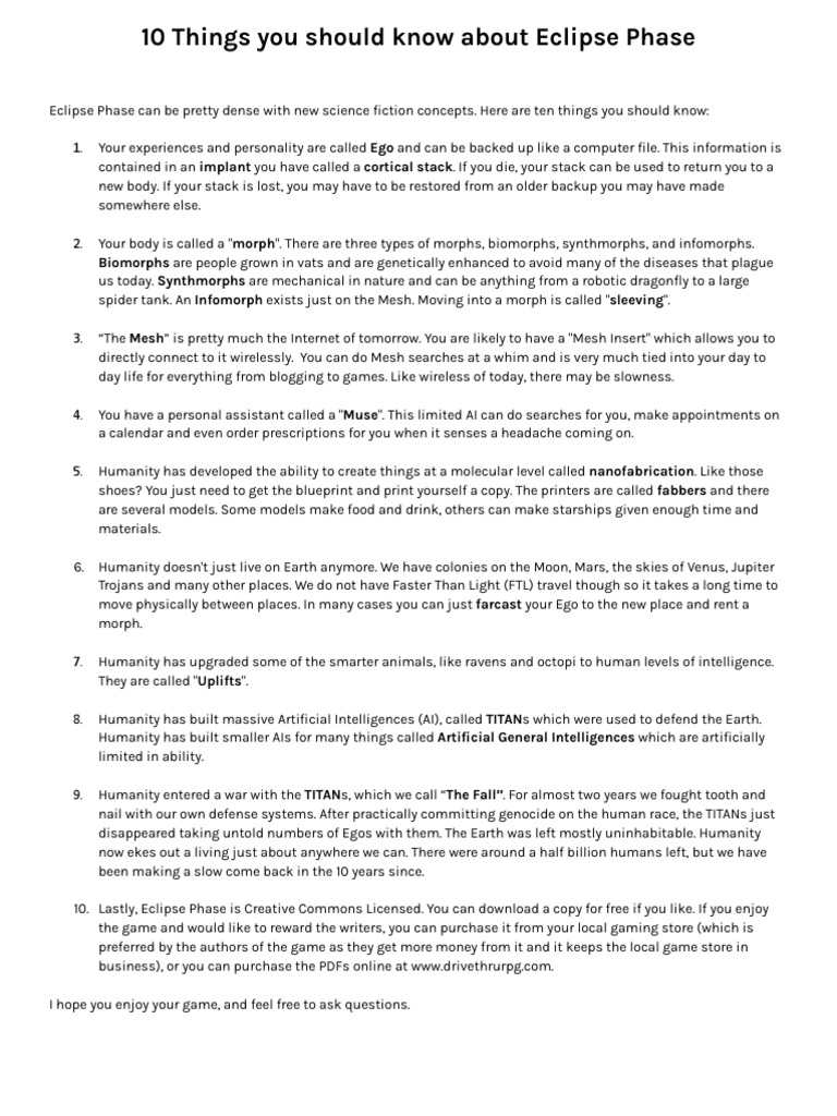 10 Things You Should Know About Eclipse Phase | PDF | Nature | Science
