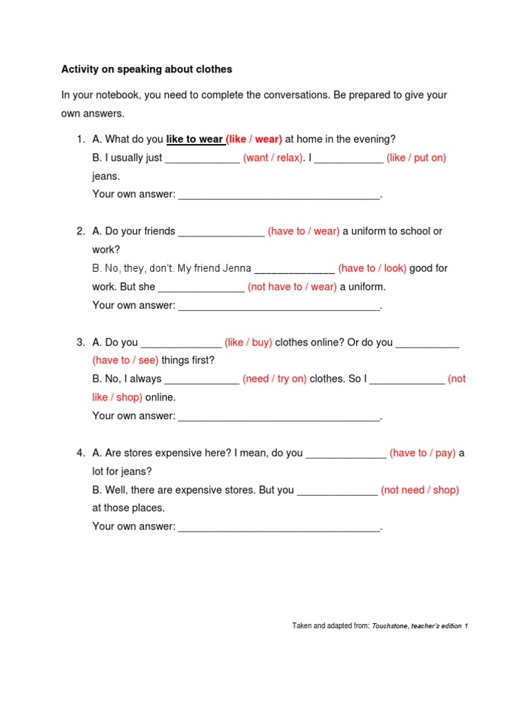 Activity On Speaking About Clothes | PDF