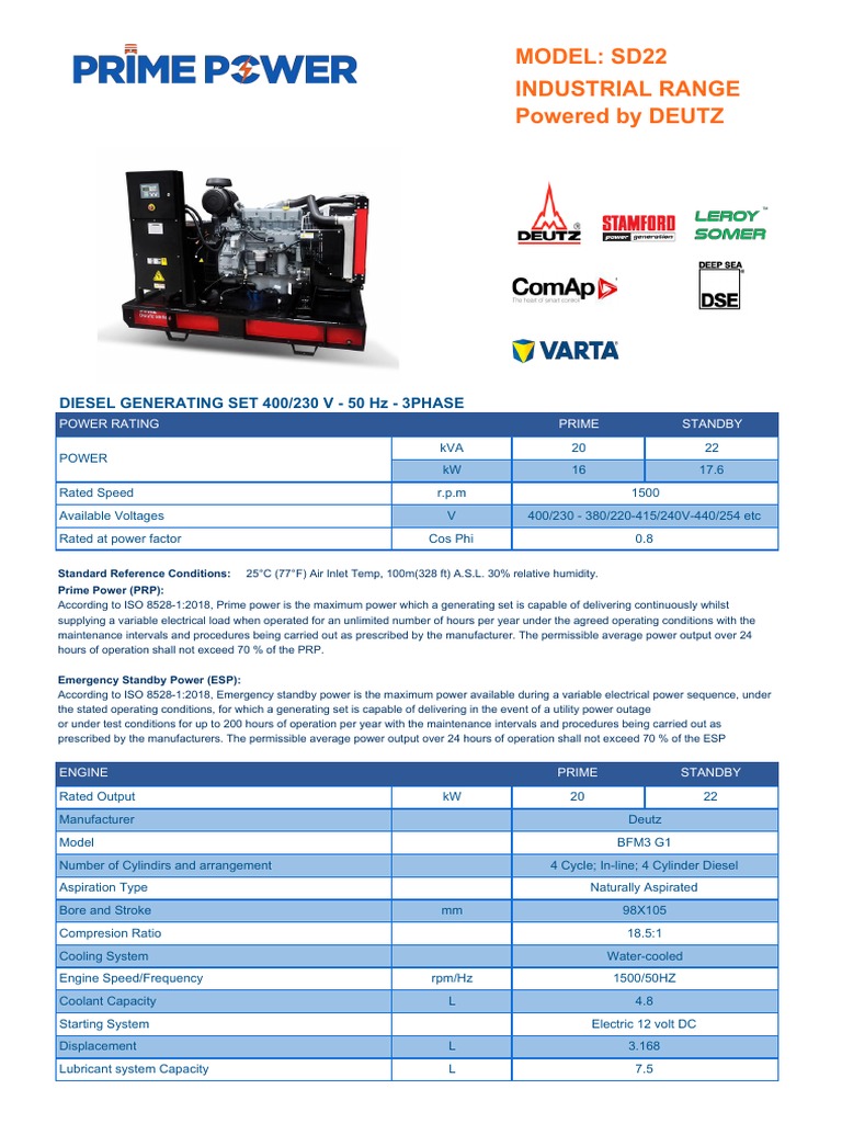 SD22 50HZ Deutz Generator | PDF | Electric Generator | Mains Electricity