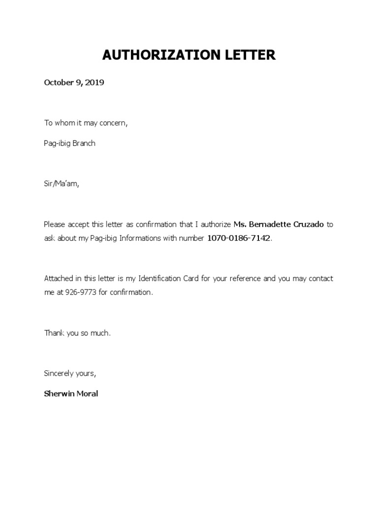 Authorization Letter Sss | PDF