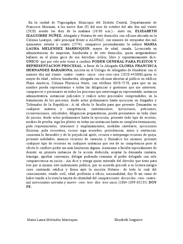 Poder General para Pleitos | PDF | Honduras | Gobierno