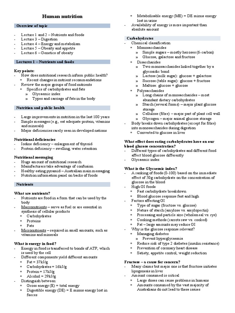 Human Nutrition | PDF | Carbohydrates | Adipose Tissue