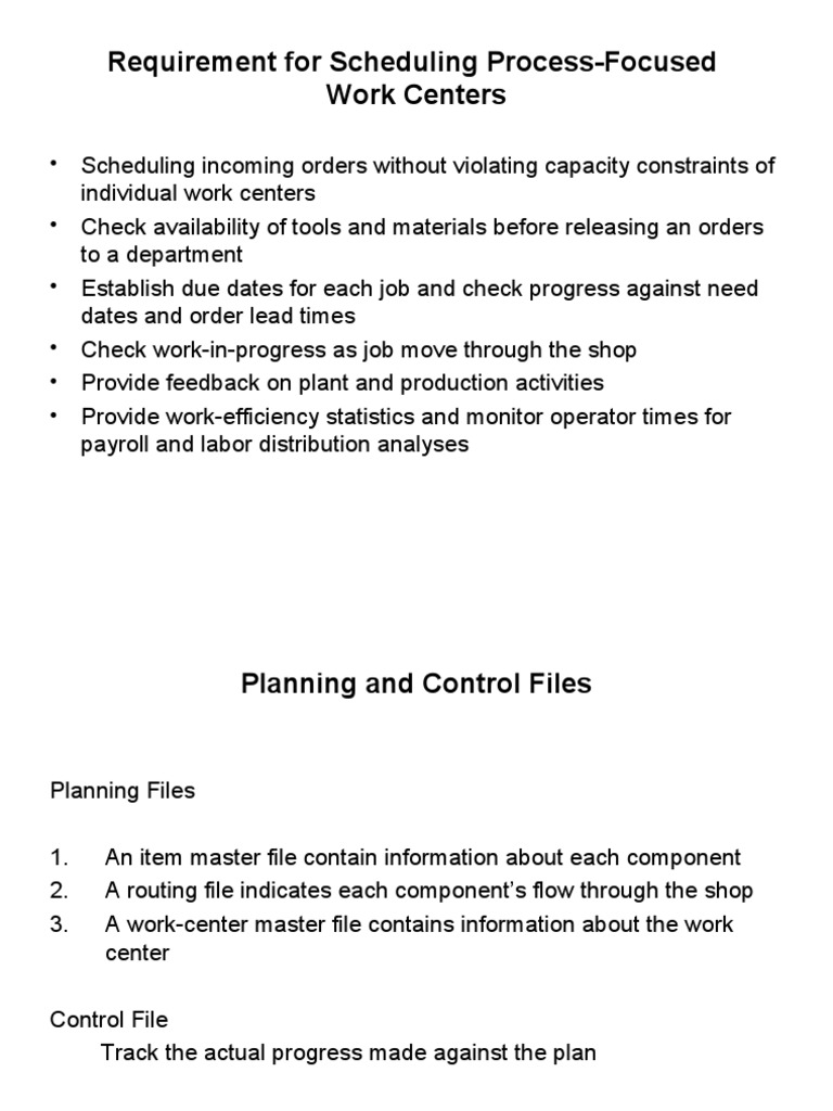 Scheduling Process for Work Centers | PDF