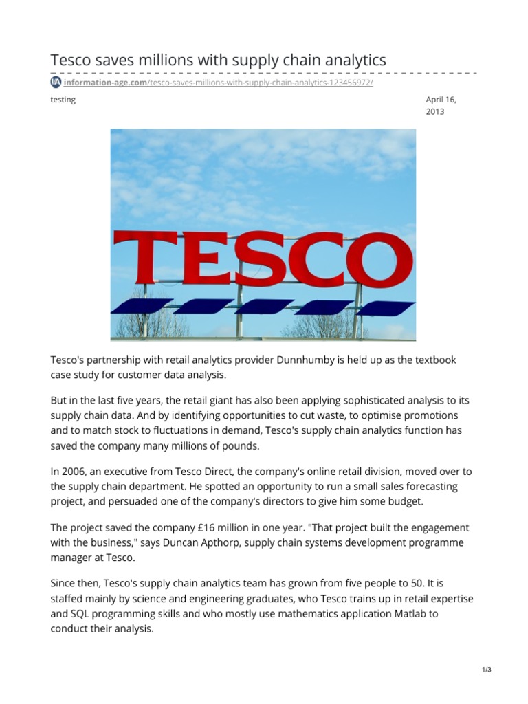 Tesco Saves Millions With Supply Chain Analytics | PDF | Analytics | Tesco