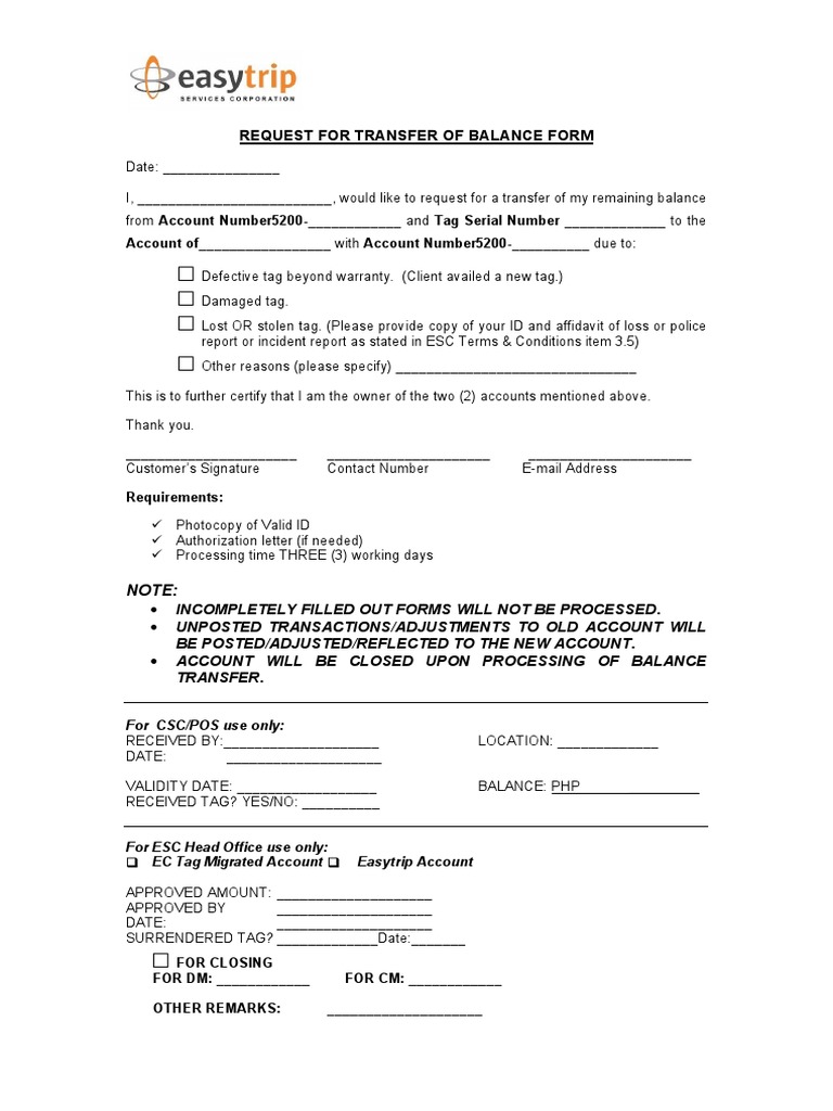 Transfer of Balance | PDF | Finance & Money Management | Business