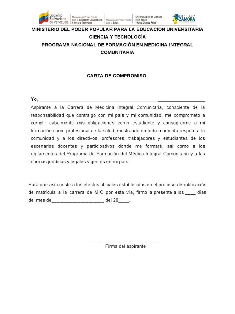 Carta de Compromiso para Medicina Integral | PDF