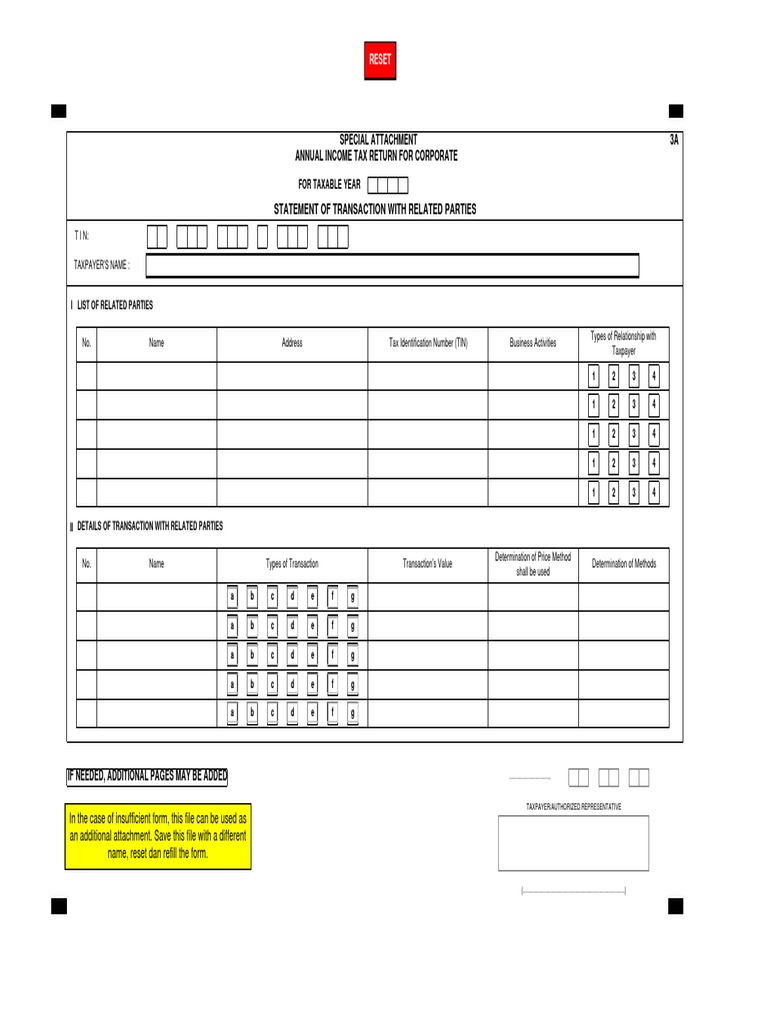 3A Annual Income Tax Return For Corporate Special Attachment | PDF