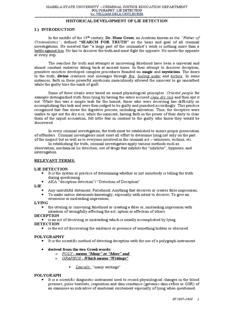 Notes in Polygraphy - Final Edit | PDF | Polygraph | Hypnosis