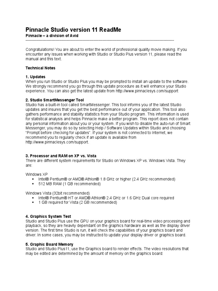 Pinnacle Studio Version 11 Readme: Pinnacle - A Division of Avid | PDF ...