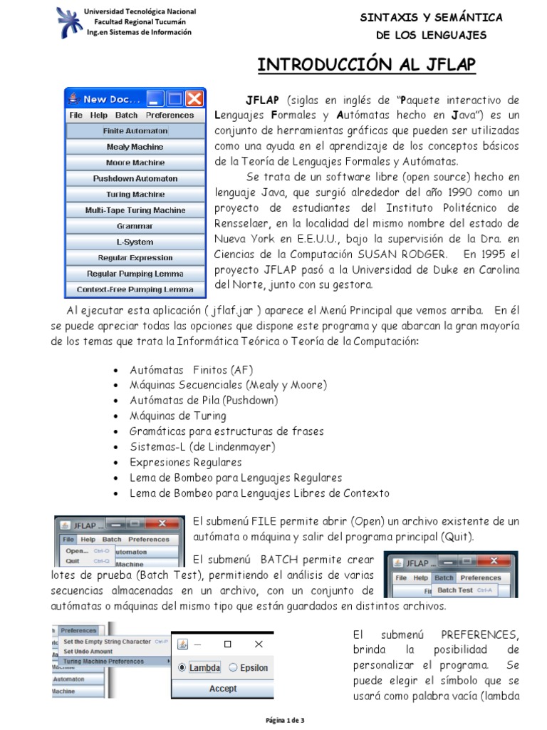 Introducción Al Jflap V1 | PDF | Lenguaje de programación | Teoría del modelo