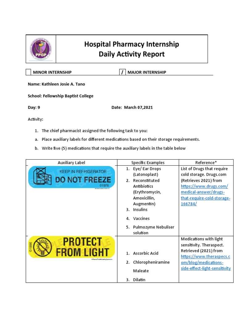 Nica Chua - Hospital Pharmacy Internship Daily Activity Report-Day 9 ...