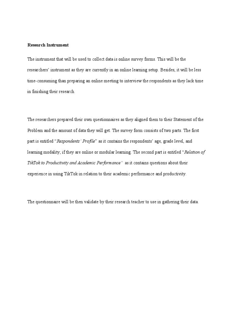 Research Instrument and Data Gathering | PDF | Survey Methodology ...