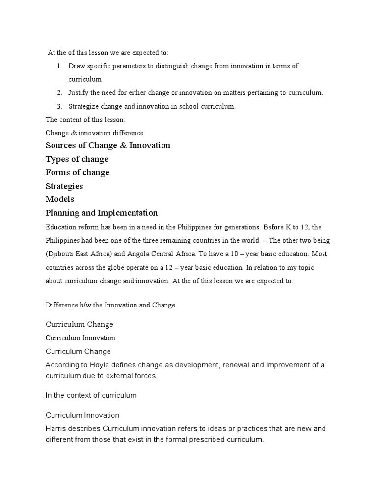 Sources of Change & Innovation Types of Change Forms of Change ...