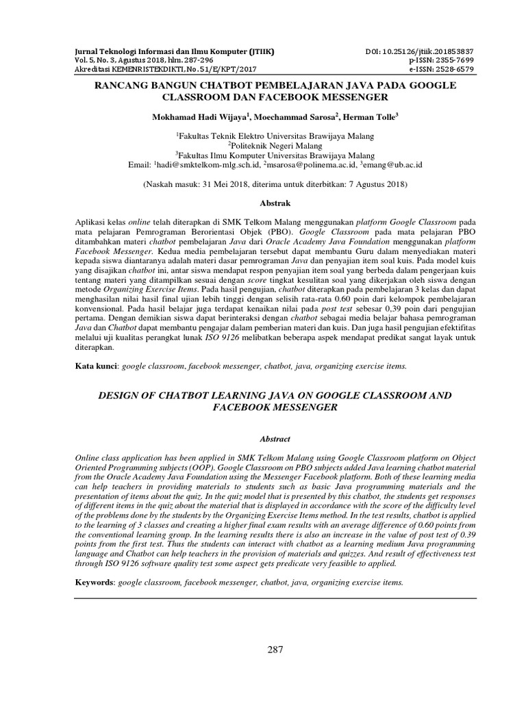 Rancang Bangun Chatbot Pembelajaran Java Pada Goog | PDF | Komputer