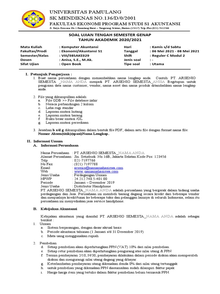 Soal Uts | PDF | Bisnis | Pengelolaan Keuangan & Uang