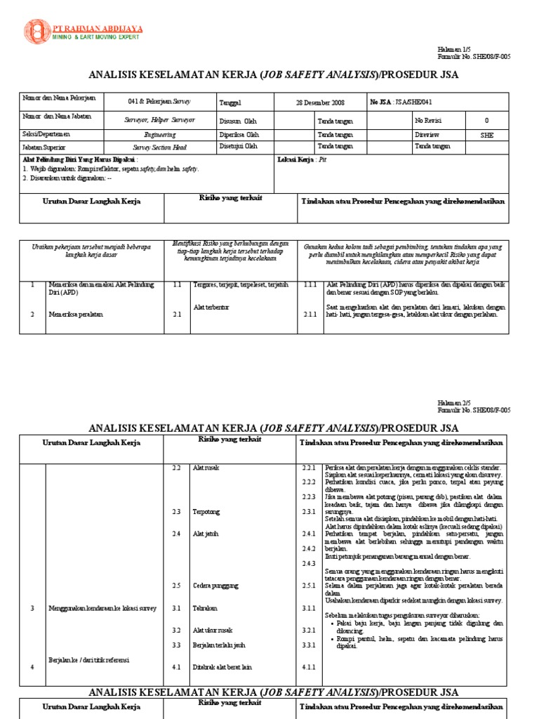 41 JSA Pekerjaan Survey | PDF