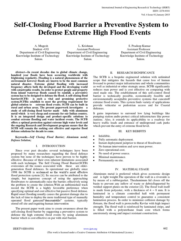 Self Closing Flood Barrier A Preventive System To Defense Extreme High ...