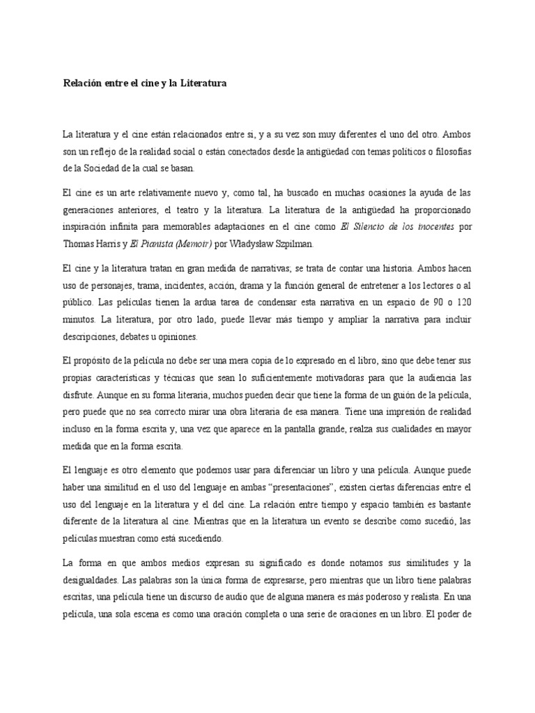 Relación entre el cine y la Literatura | PDF | Narrativa | Cine
