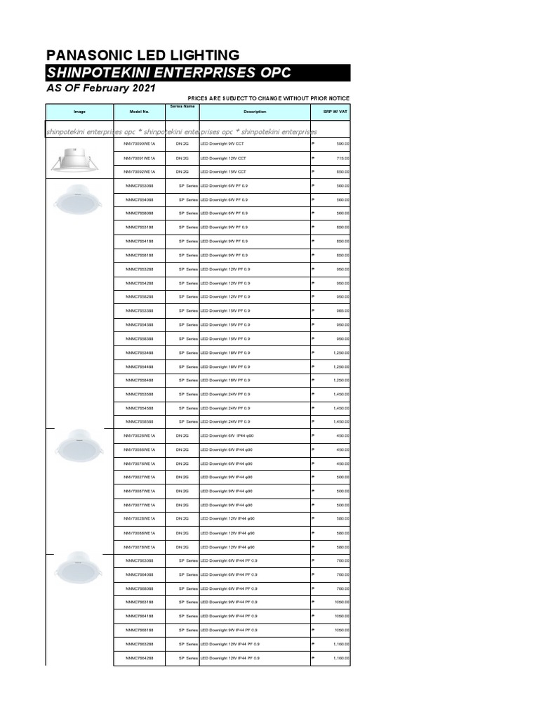 Panasonic LED Lighting Price List 2024 | PDF | Electromagnetic ...