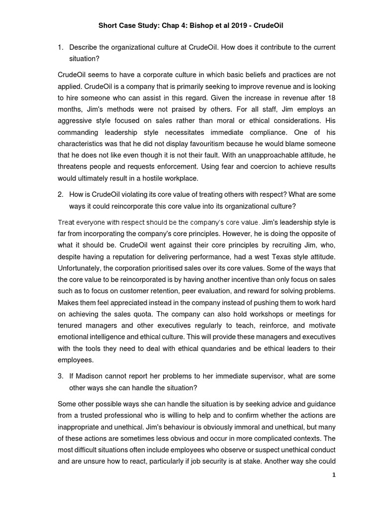 Short Case Study - Chap 4 Bishop Et Al 2019 - CrudeOil | PDF ...