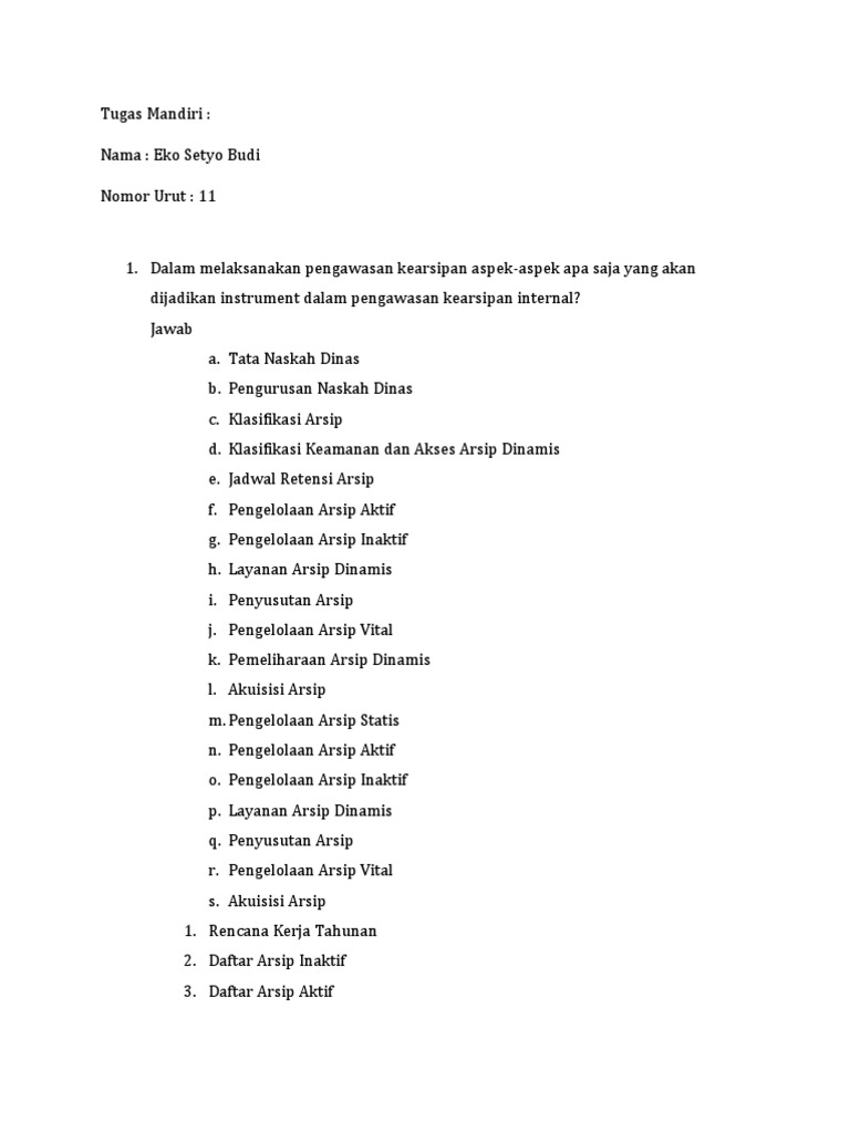 11 Eko Setyo Budi Tugas Mandiri Pengawasan Arsip | PDF | Seni | Sains & Matematika