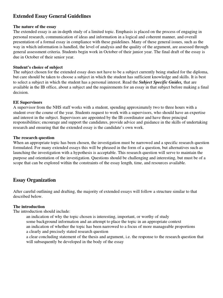 Extended Essay General Guidelines | PDF | Essays | Question