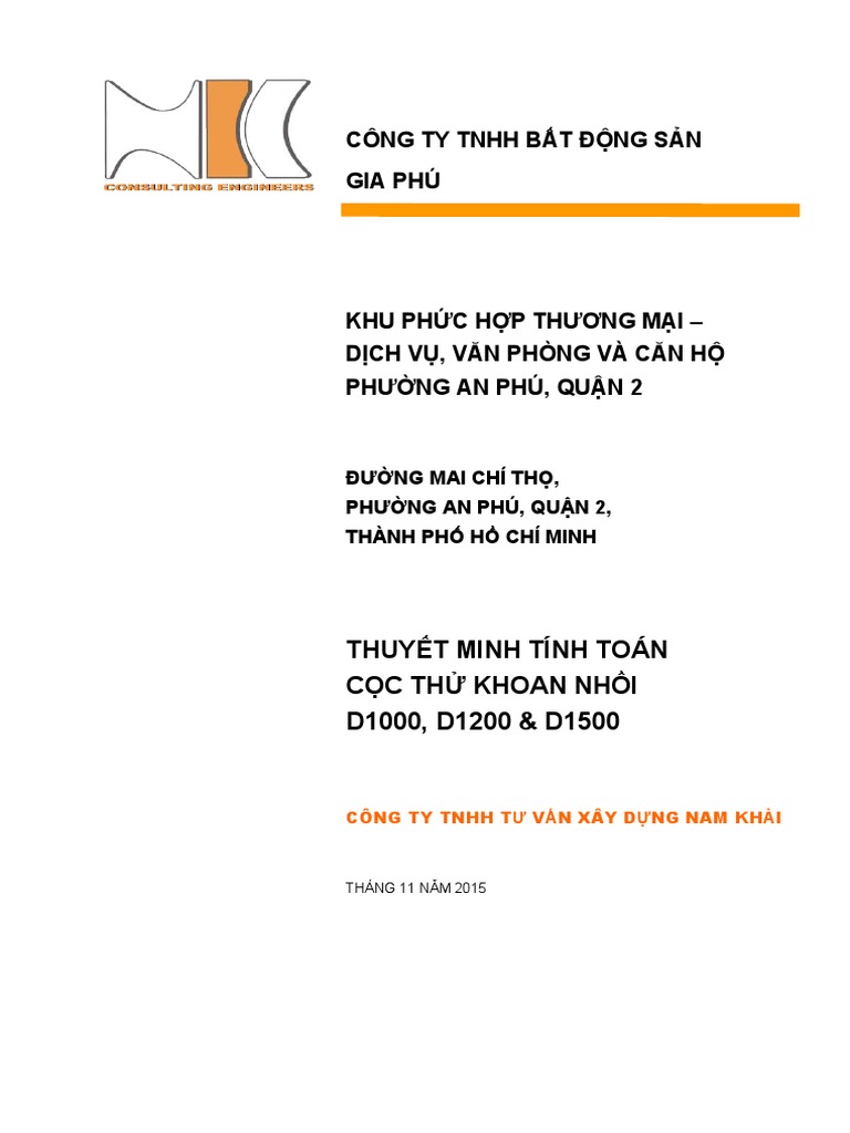SAV.Q2 - Thuyet Minh Coc Thu Khoan Nhoi D1000 - D1200 Va D1500 | PDF