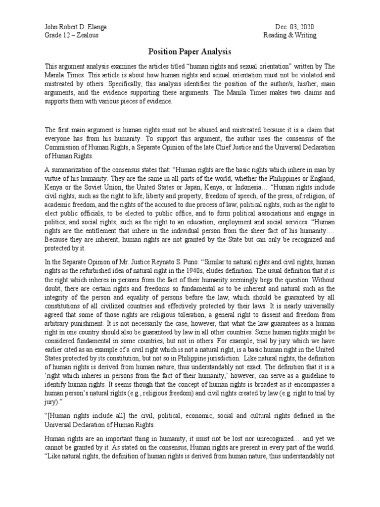 Position Paper - Elanga | PDF | Human Rights | Rights