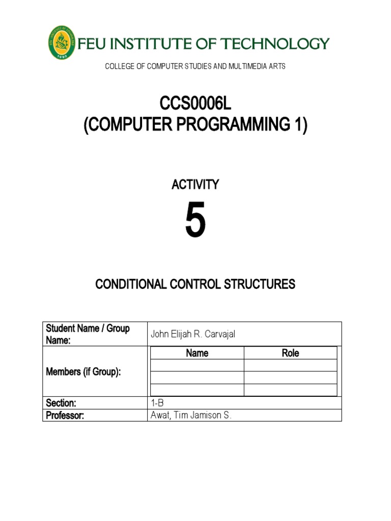 CCS0006L (Computer Programming 1) : Activity | PDF | Computer Program ...