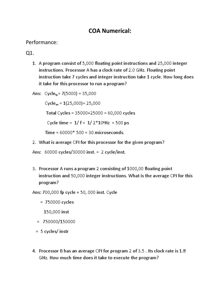 COA Numerical:: Performance: Q1 | PDF | Central Processing Unit ...