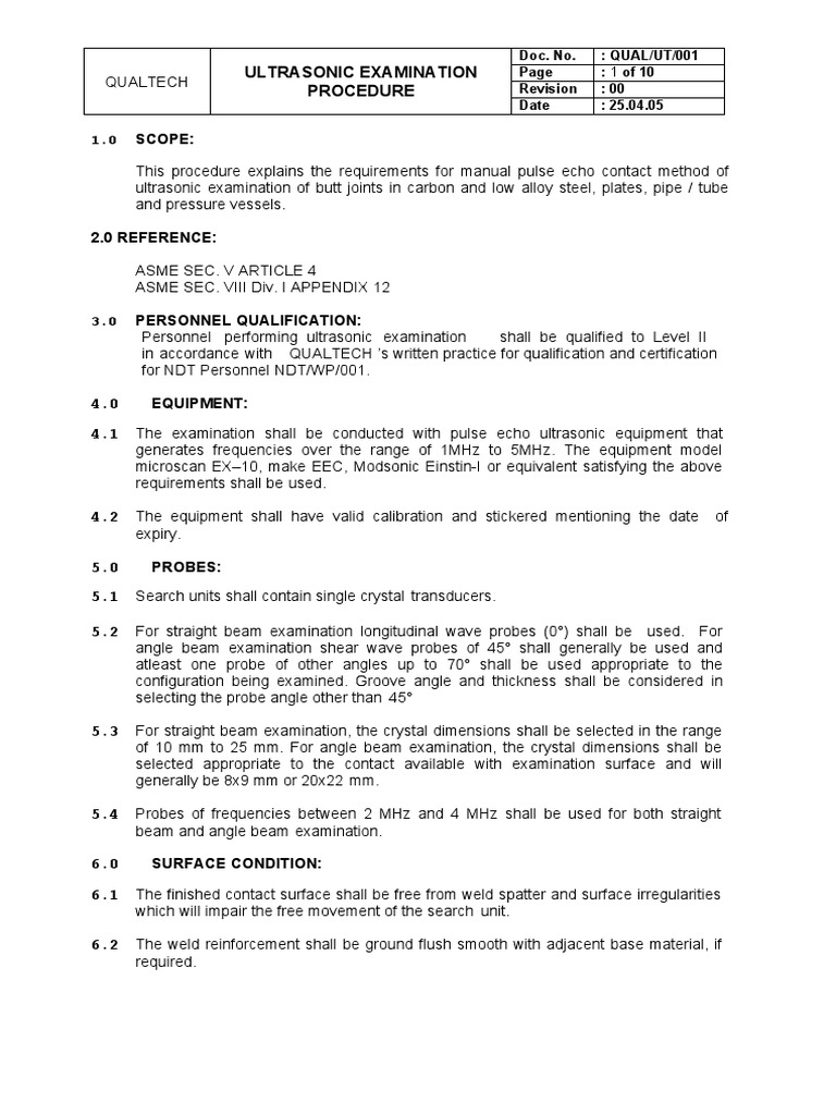 Ultrasonic Examination Procedure: Doc. No.: QUAL/UT/001: of 10 Revision ...
