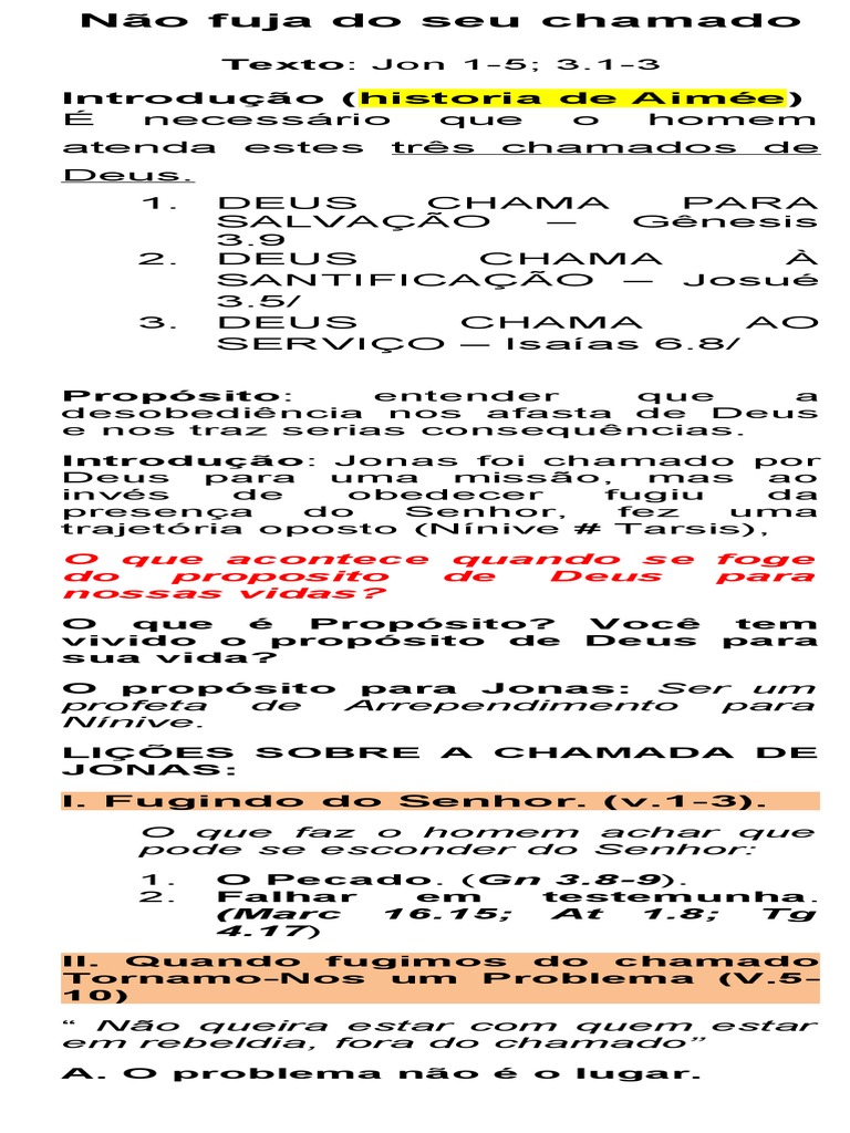Não Fuja Do Seu Chamado | PDF