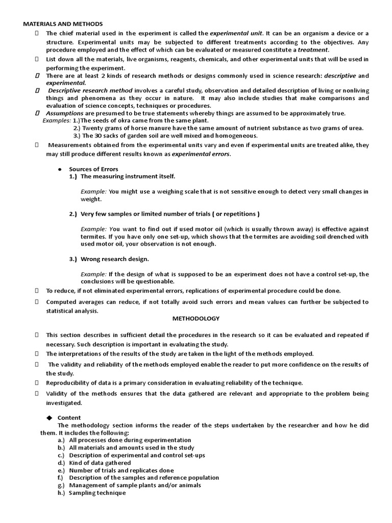 Materials and Methods Research Guide | PDF | Experiment | Validity (Statistics)