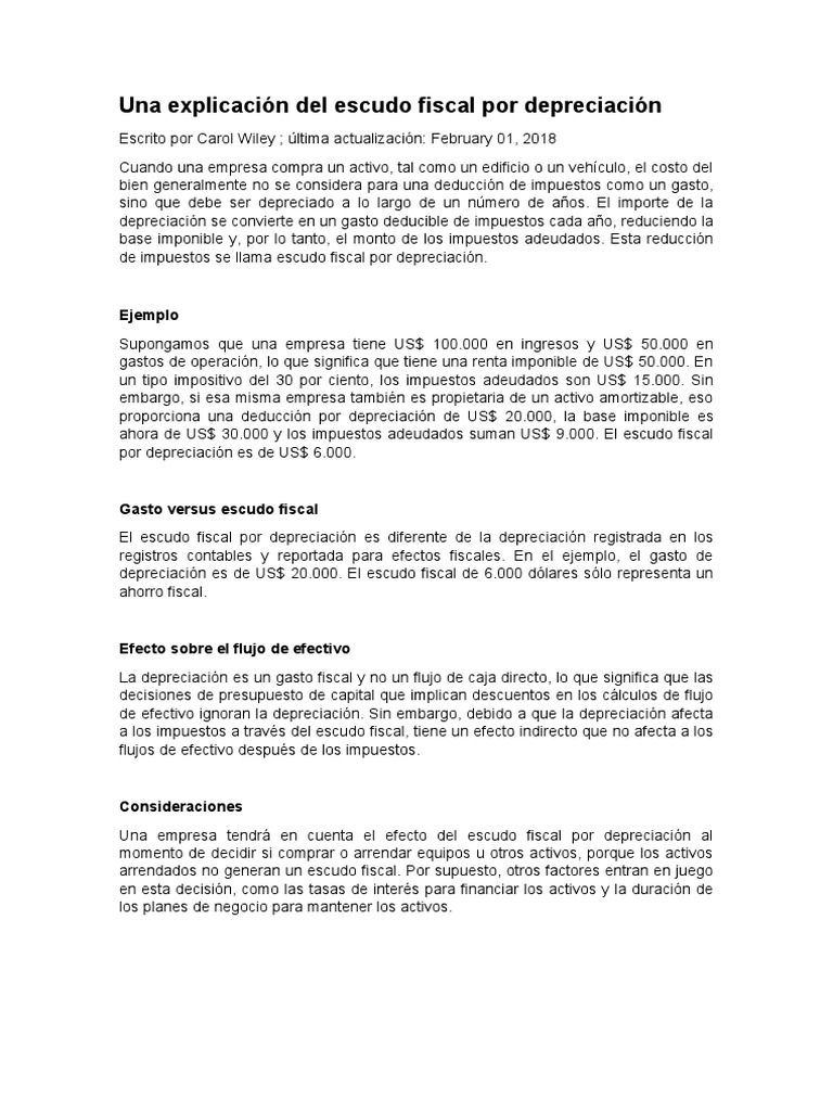 Escudo Fiscal por Depreciación Explicado | PDF | Negocios | Finanzas y ...