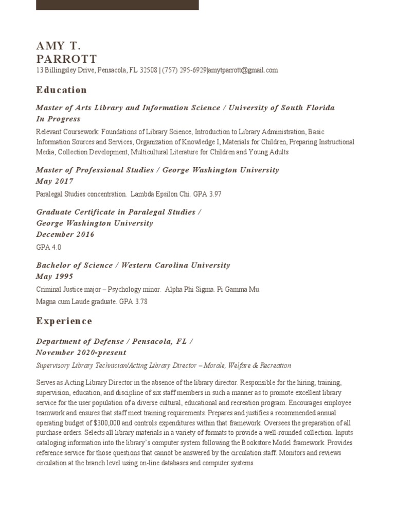 Amy Resume June 2021 Eportfolio2 | PDF | Librarian | Libraries