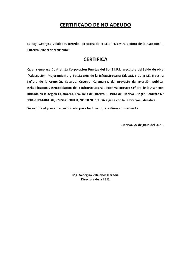 Certificado de No Adeudo | PDF