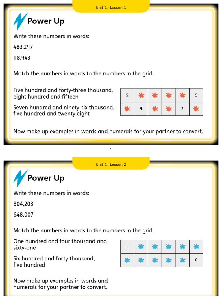 Power Up: Unit 1: Lesson 1 | PDF | Numbers | Teaching Mathematics
