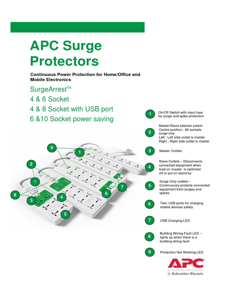 Apc Surge Protectors: Surgearrest 4 & 6 Socket 4 & 8 Socket With Usb ...
