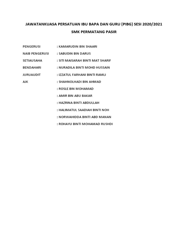 Jawatankuasa Persatuan Ibu Bapa Dan Guru | PDF