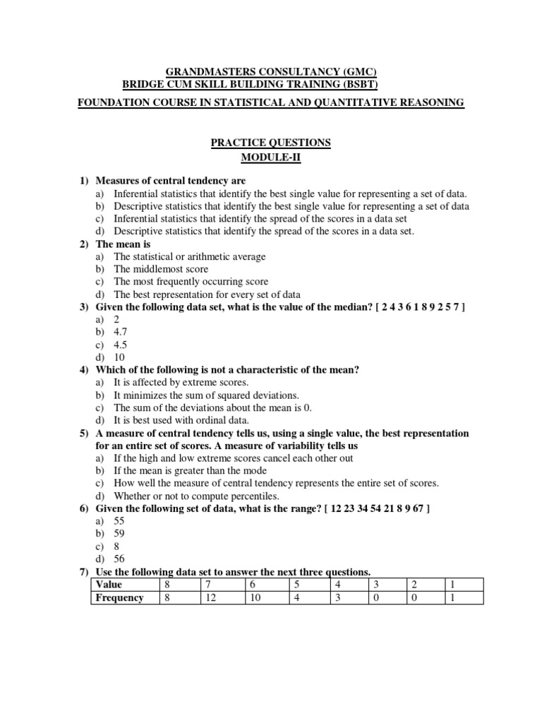 02 - MCQs Stat - Mod-II | PDF | Mean | Mode (Statistics)
